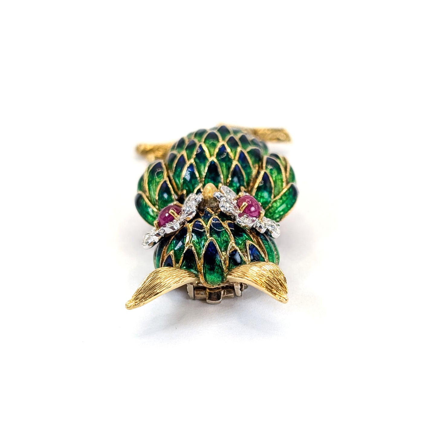 Vintage 18K Gold Enamel Owl Brooch with Ruby and Diamond Eyes – GILDED ...